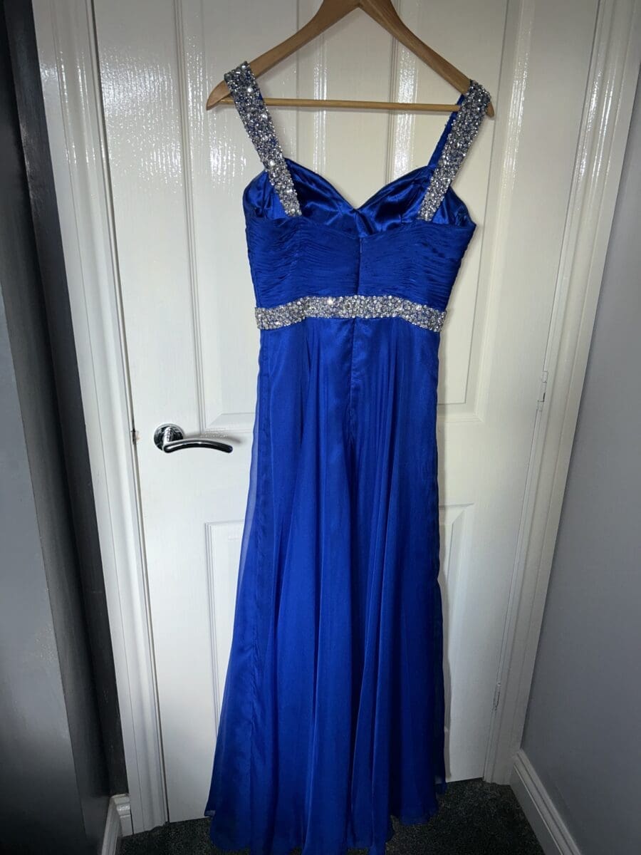 Dark blue prom dress with silver diamanté detailing - Prom UK Reloved